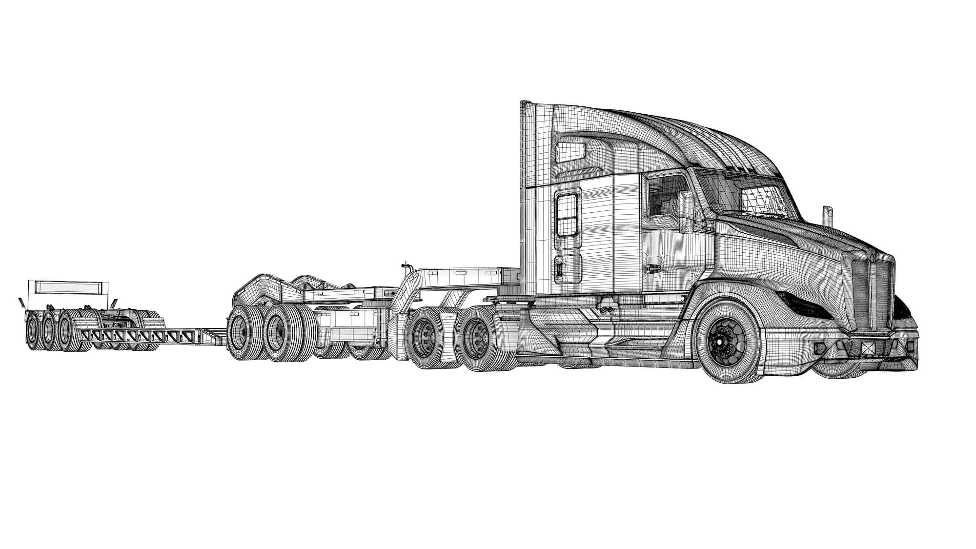 Semi Truck with Platform Trailer - 3D Model by 3D Horse