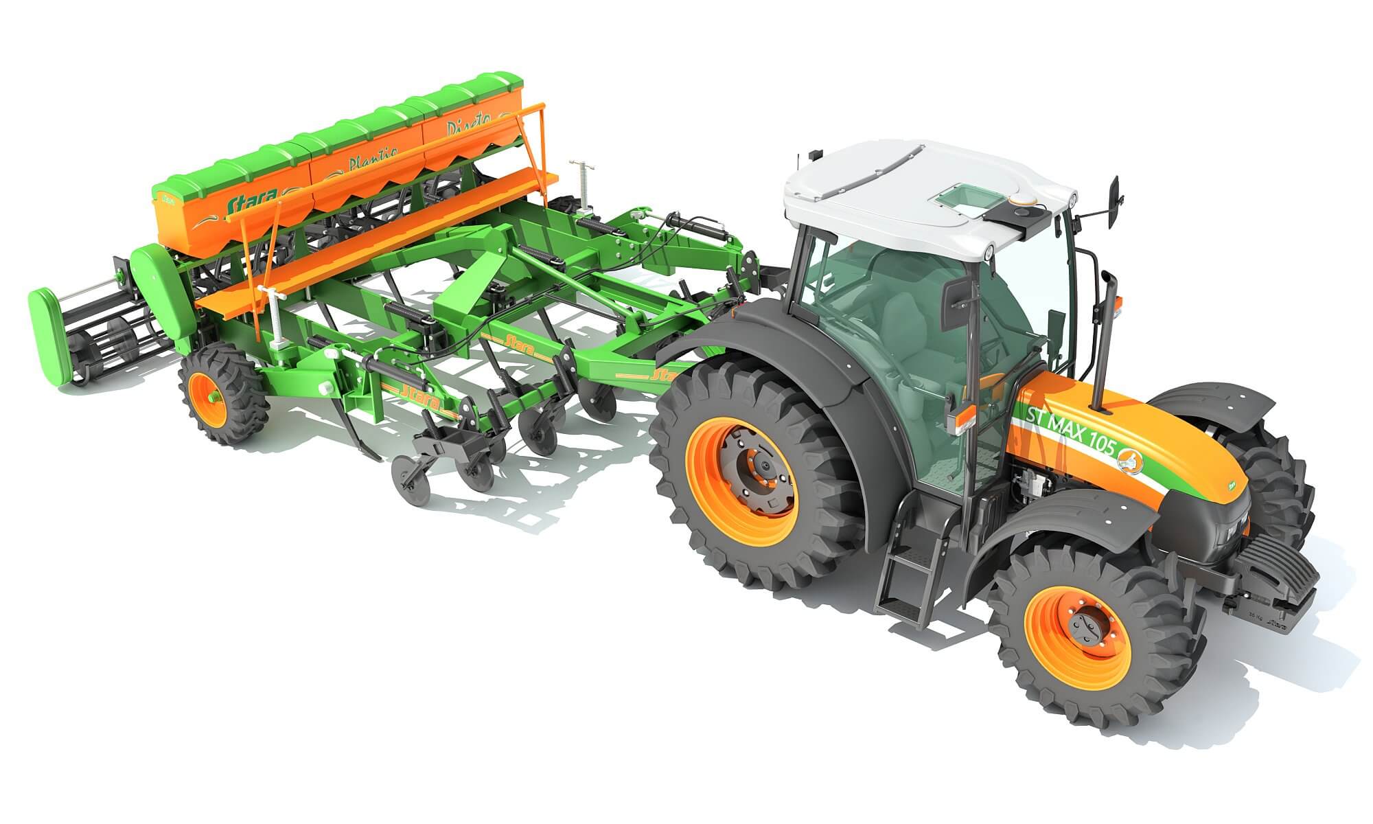 Stara Tractor with Seed Drill - 3D Model by 3D Horse