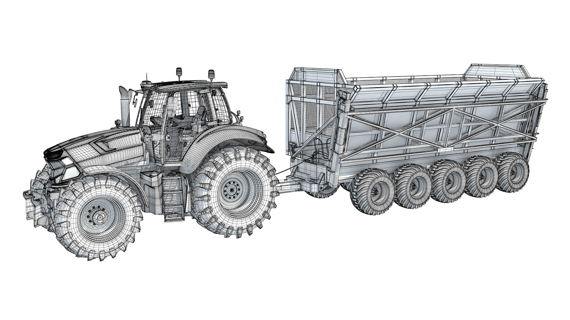 Tractor with Cane Trailer - 3D Model by 3D Horse