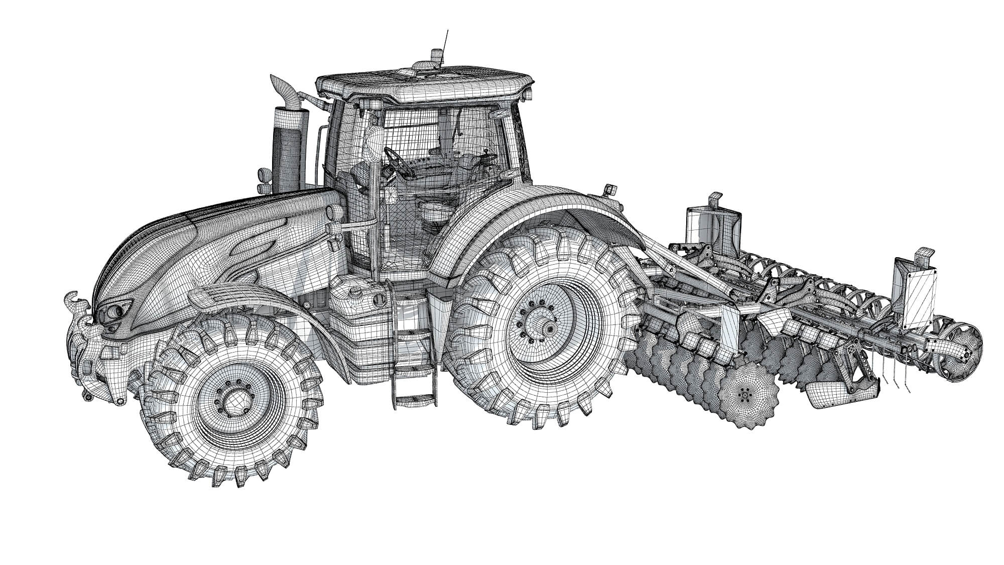 Tractor with Compact Disc Harrow - 3D Model by 3D Horse