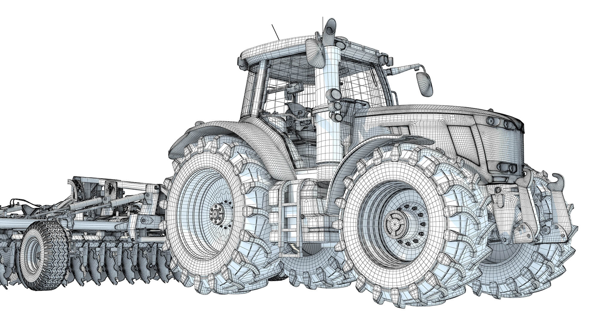 Tractor with Trailed Disc Harrow - 3D Model by 3D Horse