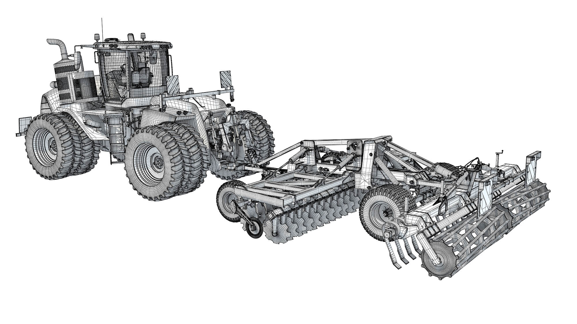 Tractor with Trailed Disc Harrow - 3D Model by 3D Horse
