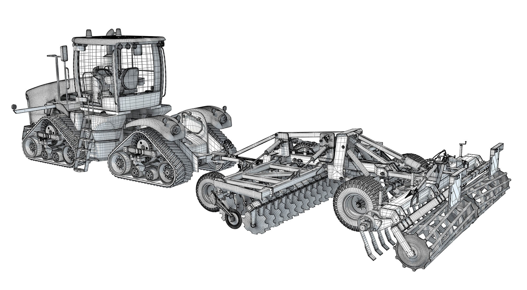 Tractor with Trailed Disc Harrow - 3D Model by 3D Horse
