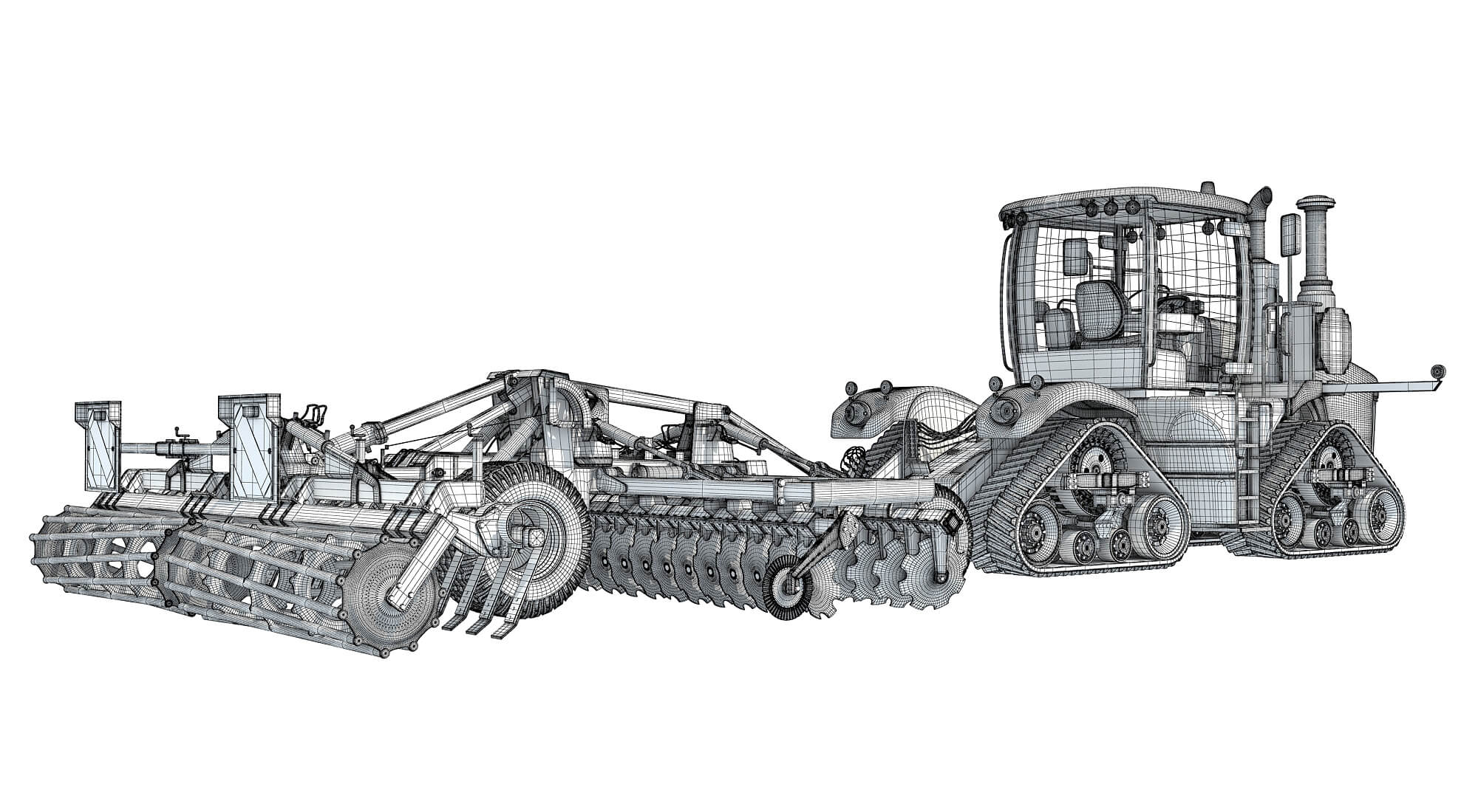 Tractor with Trailed Disc Harrow - 3D Model by 3D Horse