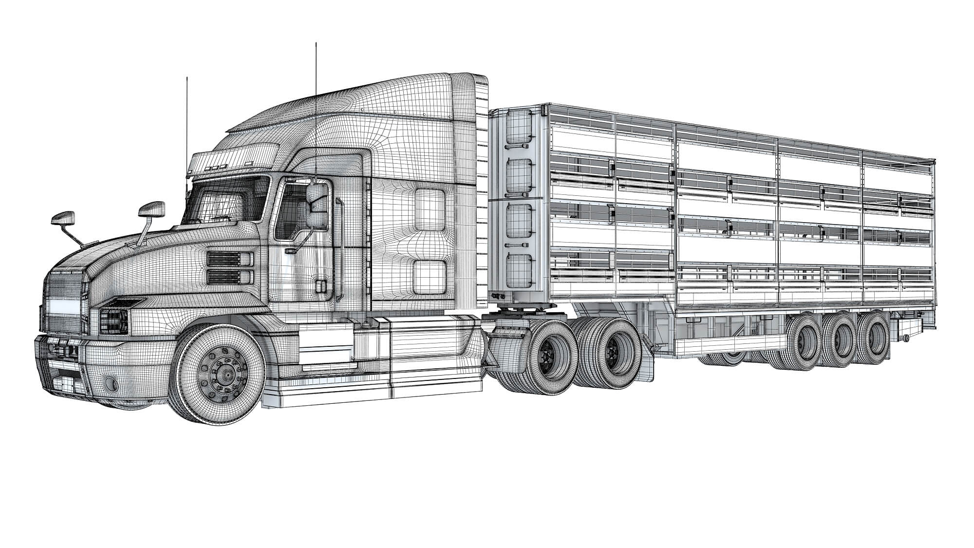 Truck with Cattle Animal Transporter Trailer - 3D Model by 3D Horse