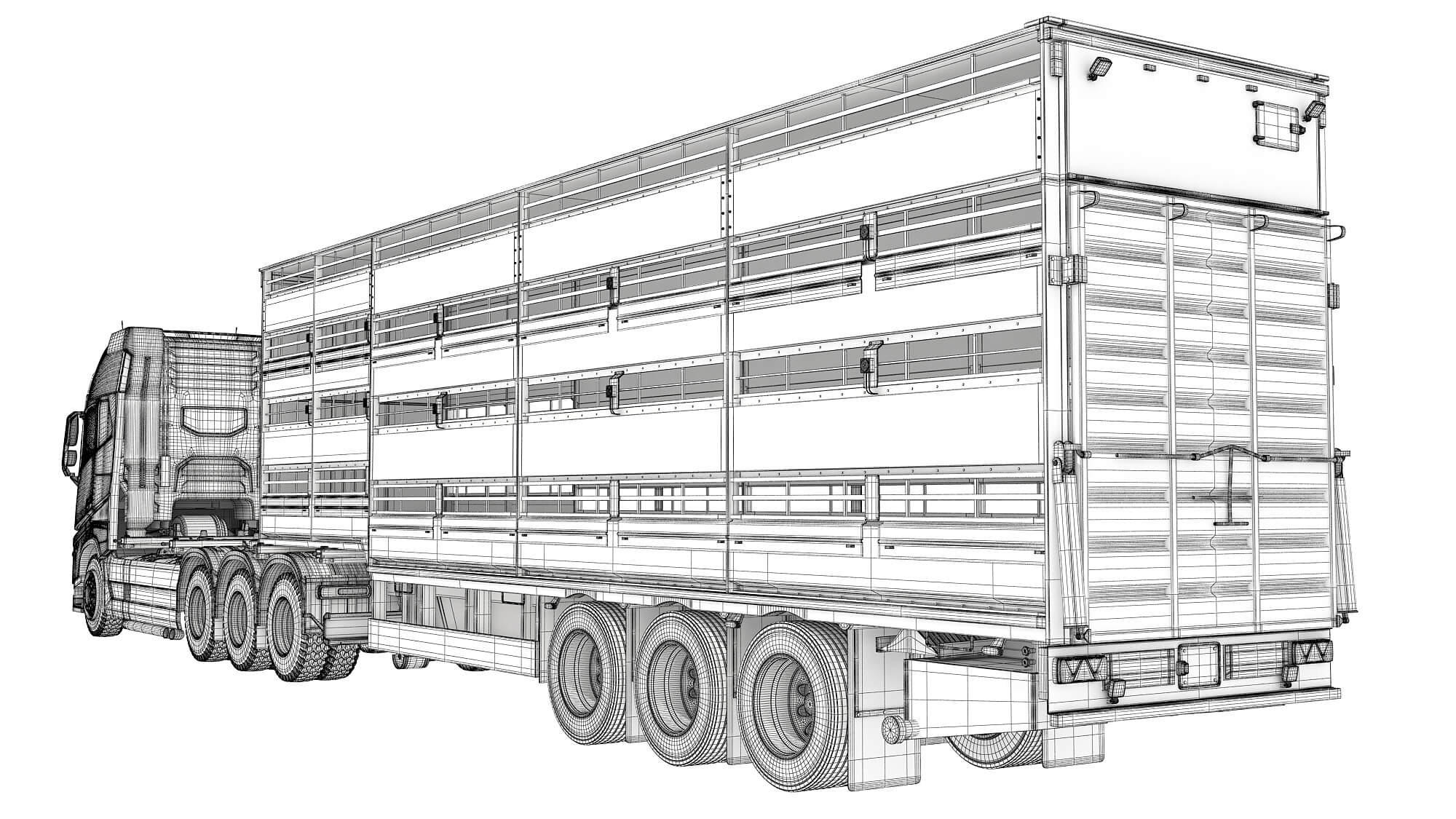 Truck with Cattle Animal Transporter Trailer - 3D Model by 3D Horse