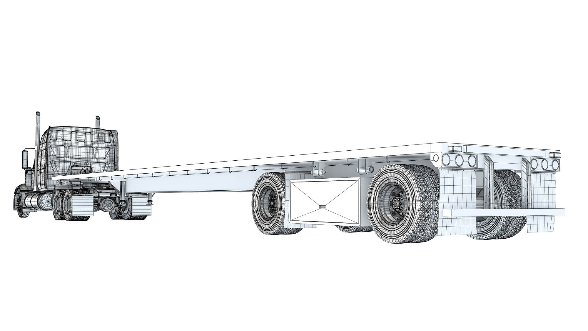 Truck with Flatbed Trailer - 3D Model by 3D Horse
