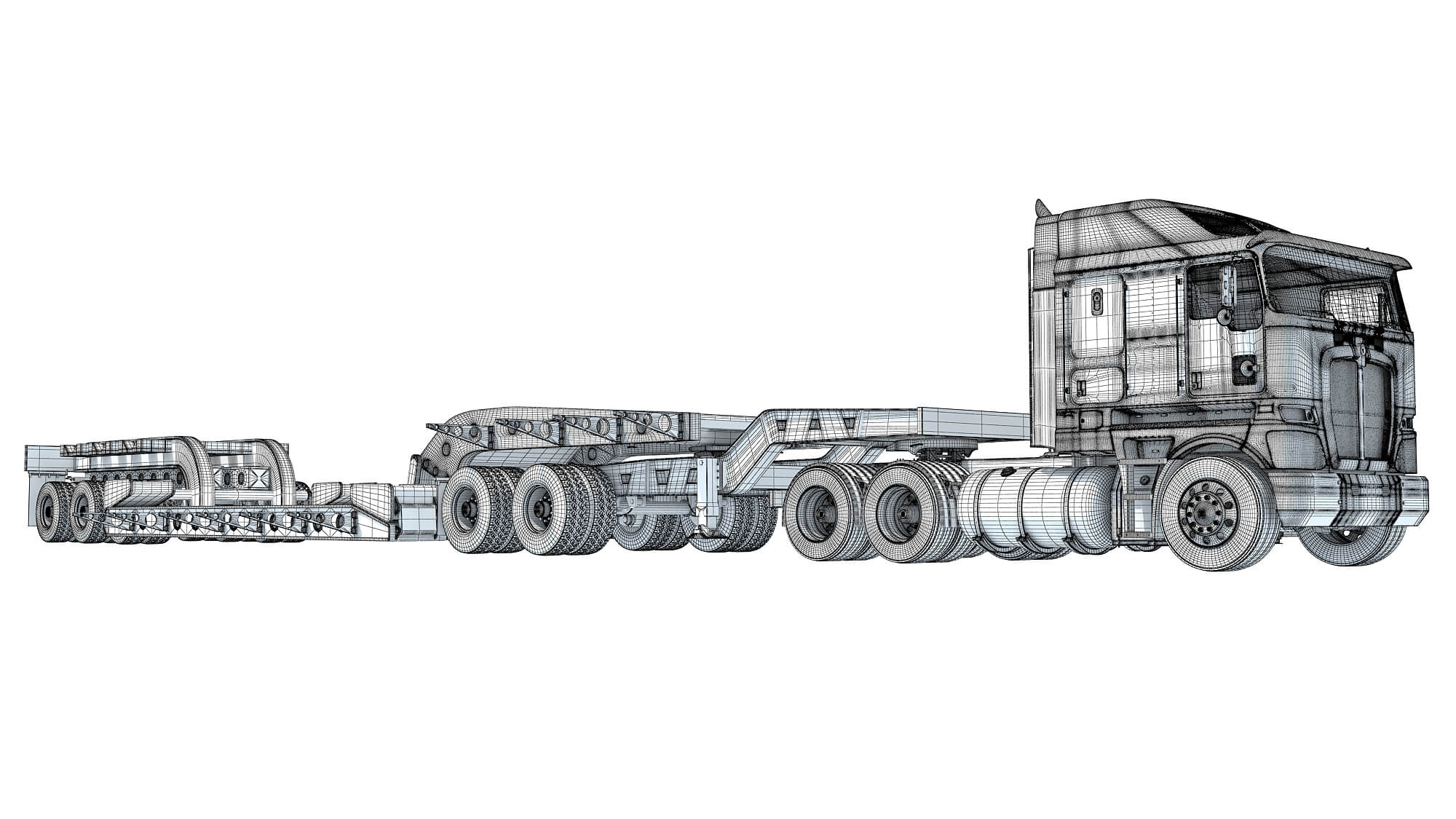 Truck with Lowboy Trailer - 3D Model by 3D Horse