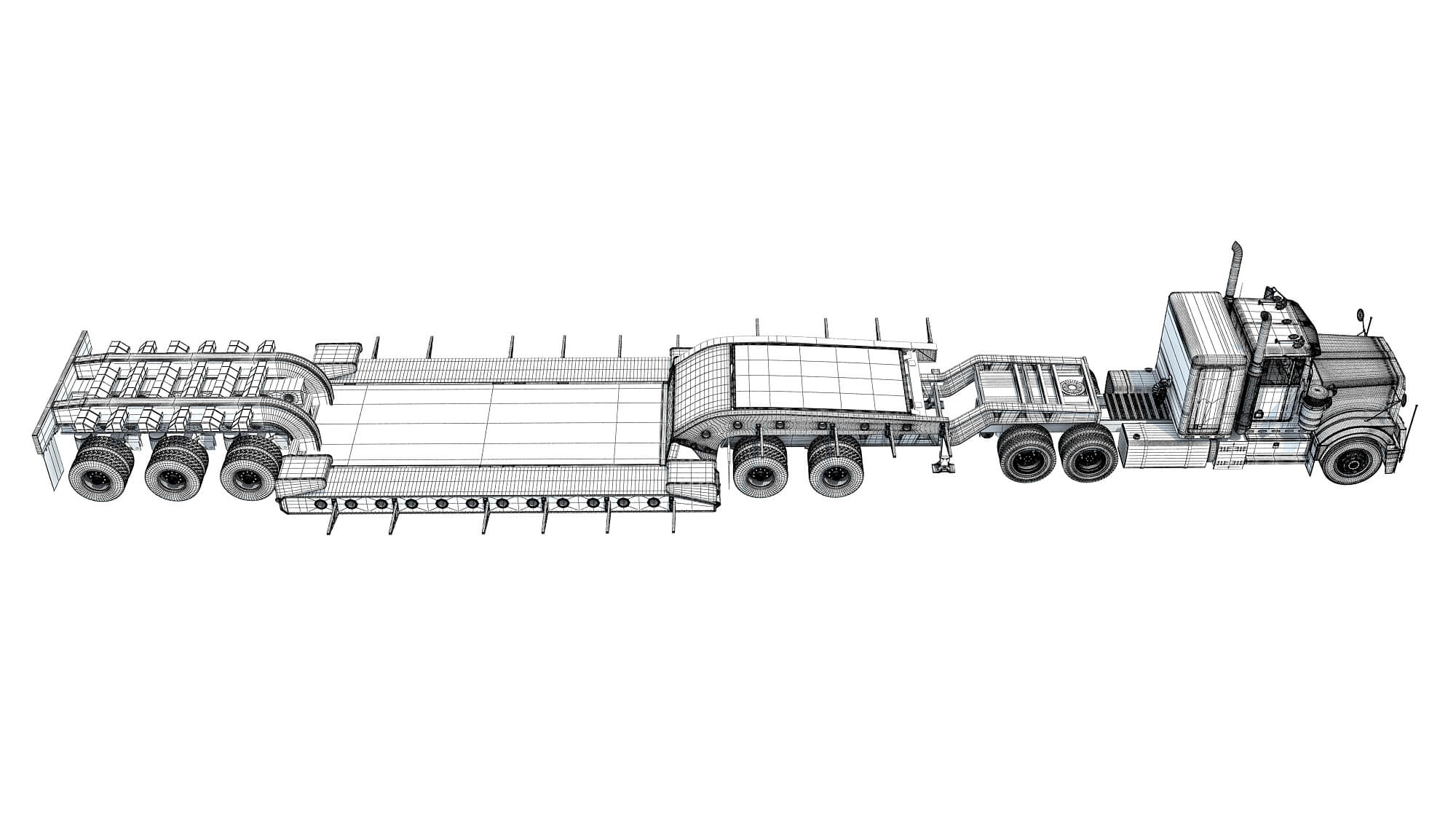 Truck with Lowboy Trailer - 3D Model by 3D Horse