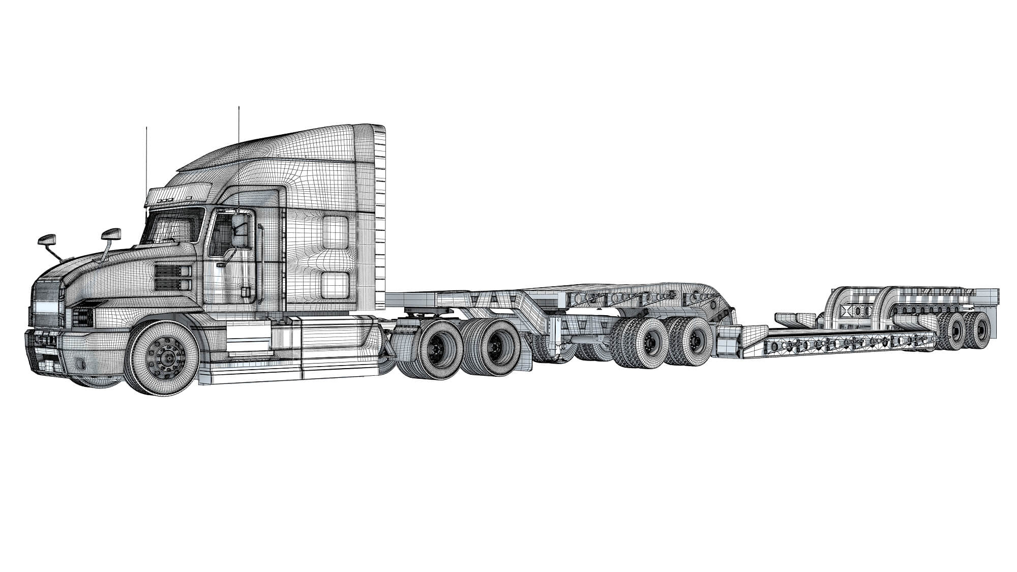 Truck with Lowboy Trailer - 3D Model by 3D Horse