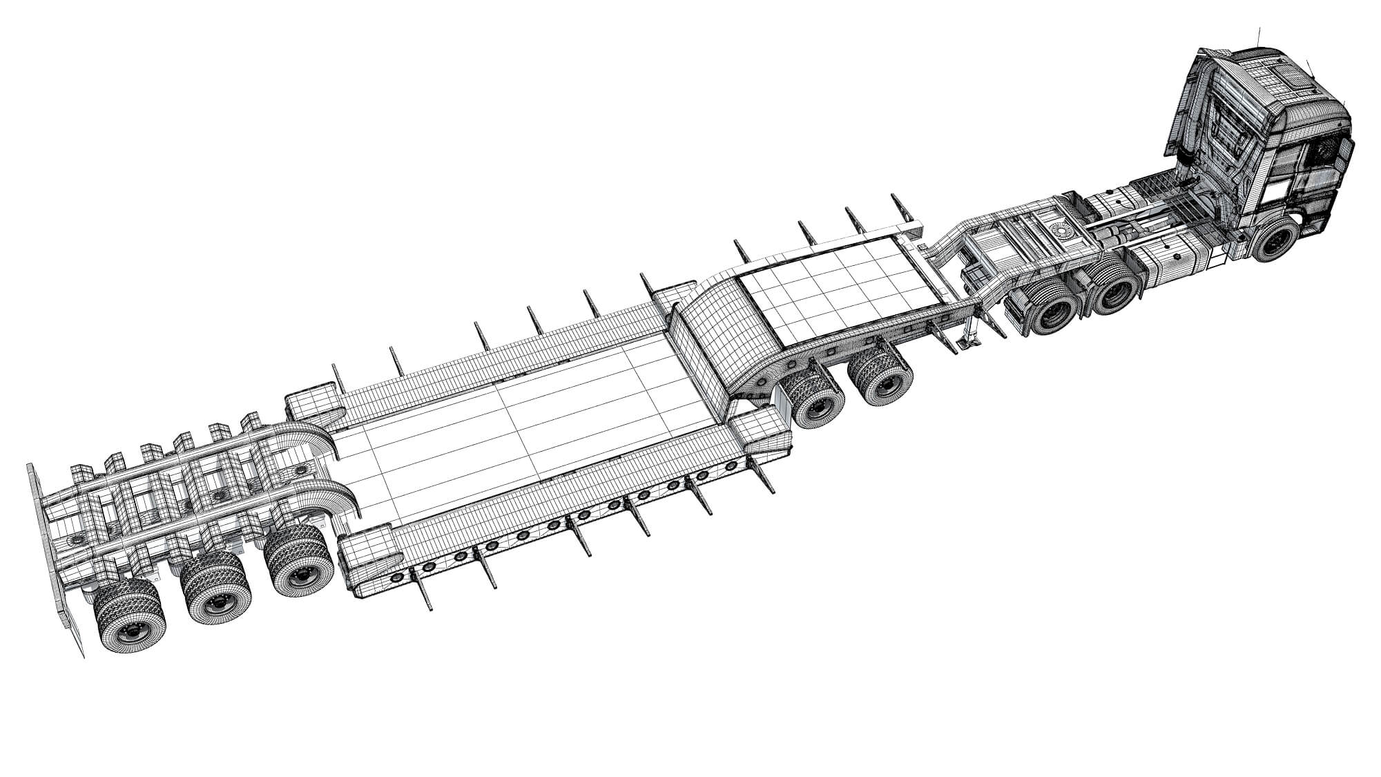 Truck with Lowboy Trailer - 3D Model by 3D Horse