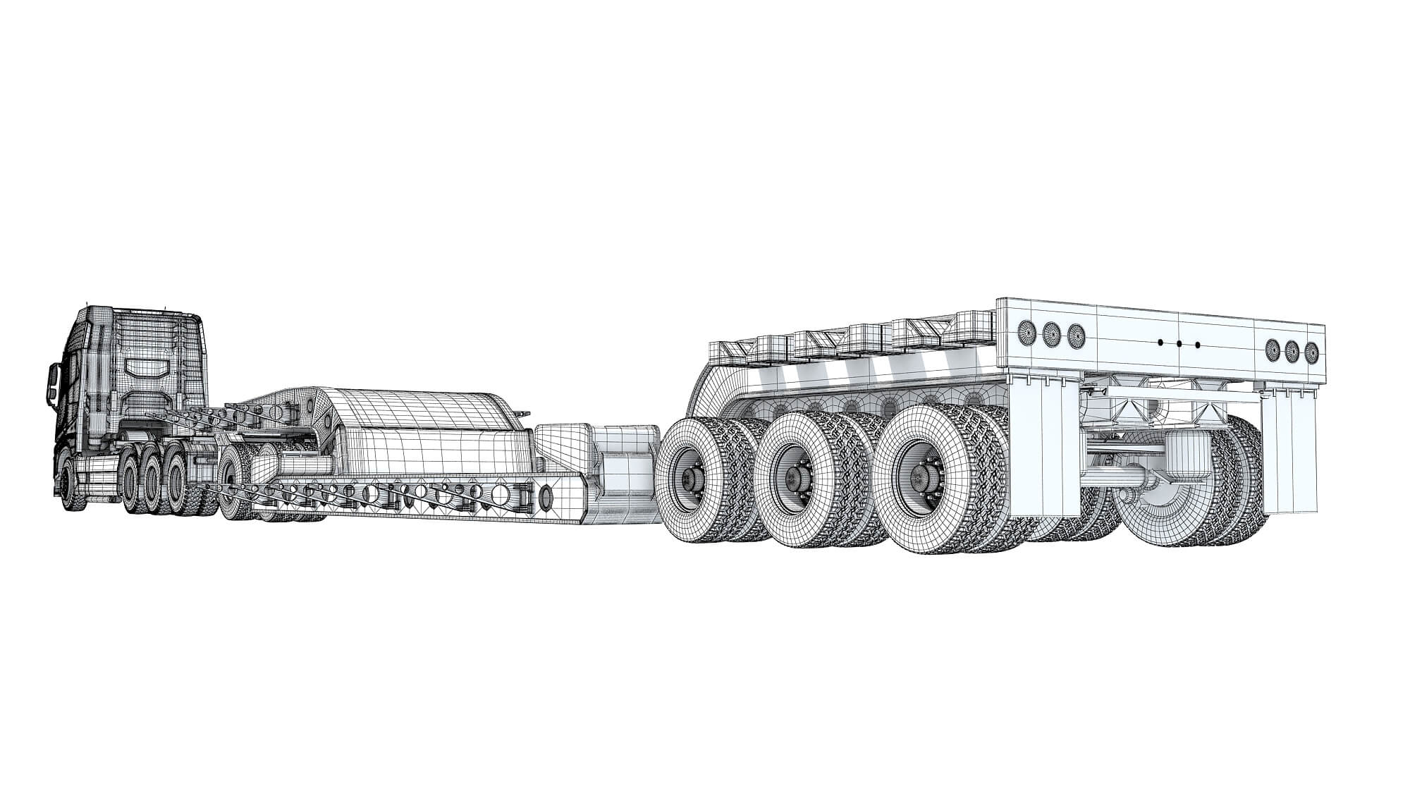 Truck with Lowboy Trailer - 3D Model by 3D Horse