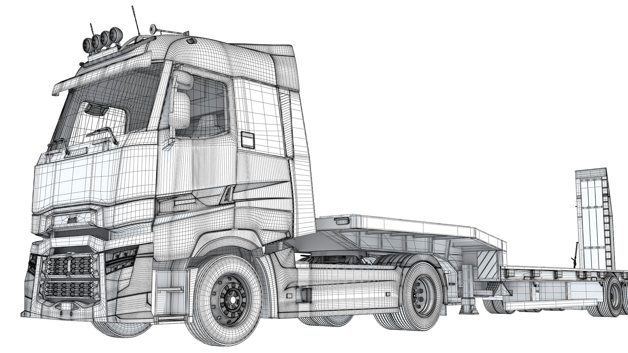 Truck with Platform Trailer - 3D Model by 3D Horse