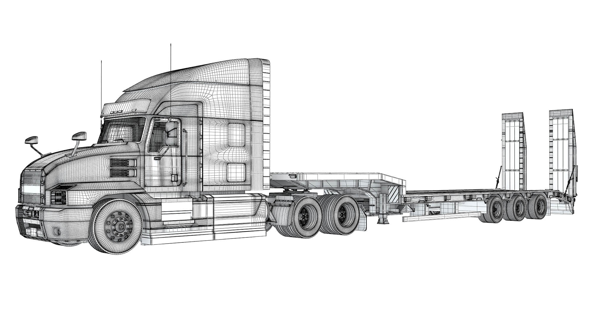 Truck with Platform Trailer - 3D Model by 3D Horse