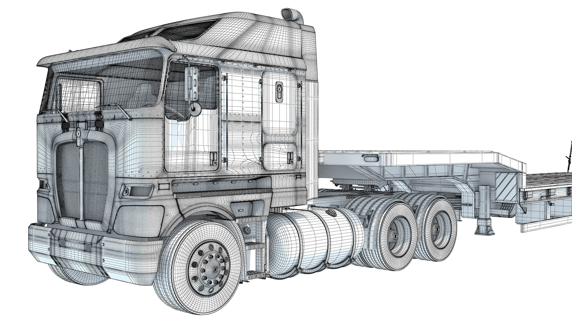 Truck with Platform Trailer - 3D Model by 3D Horse