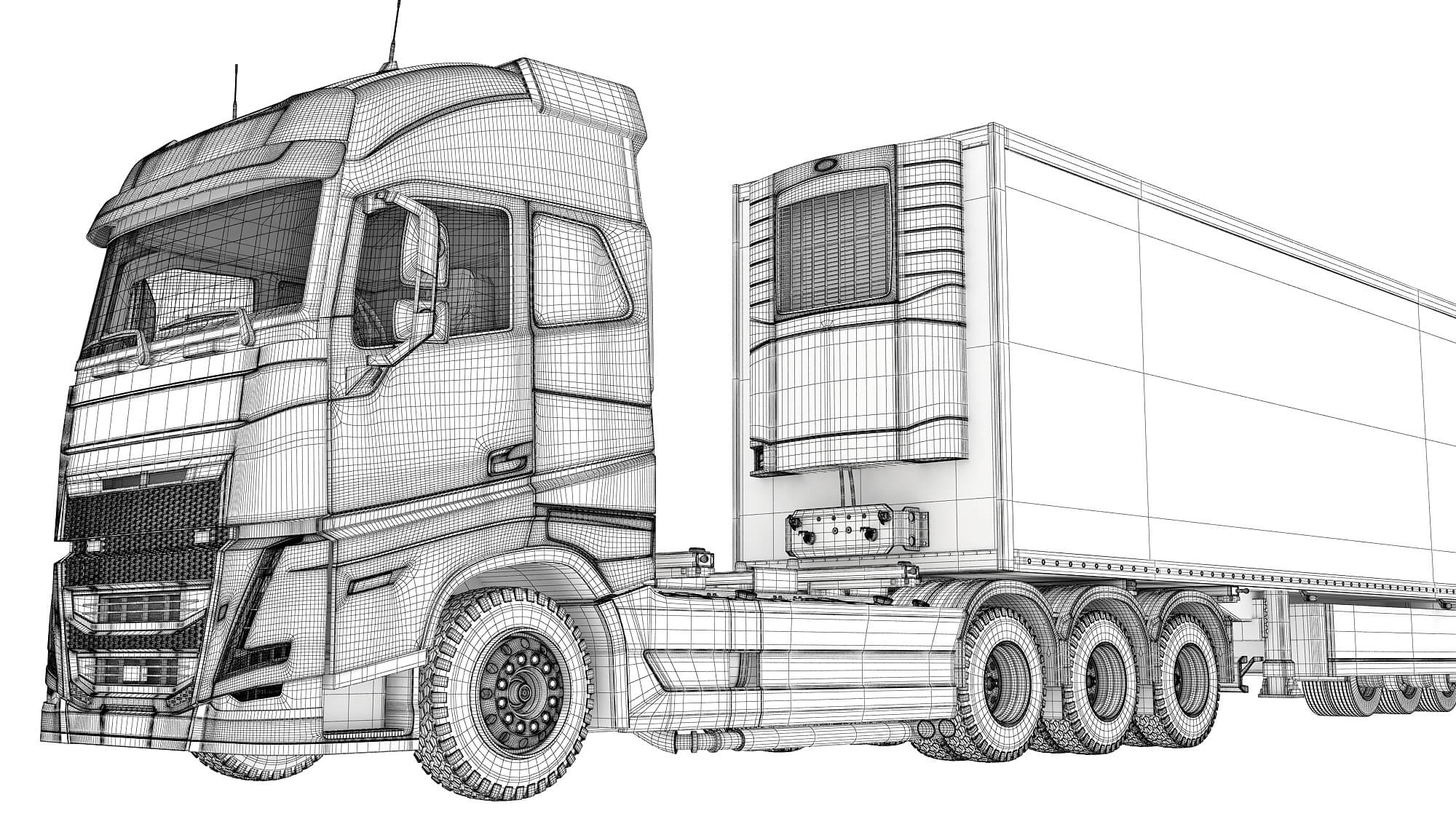 Truck with Reefer Refrigerator Trailer - 3D Model by 3D Horse