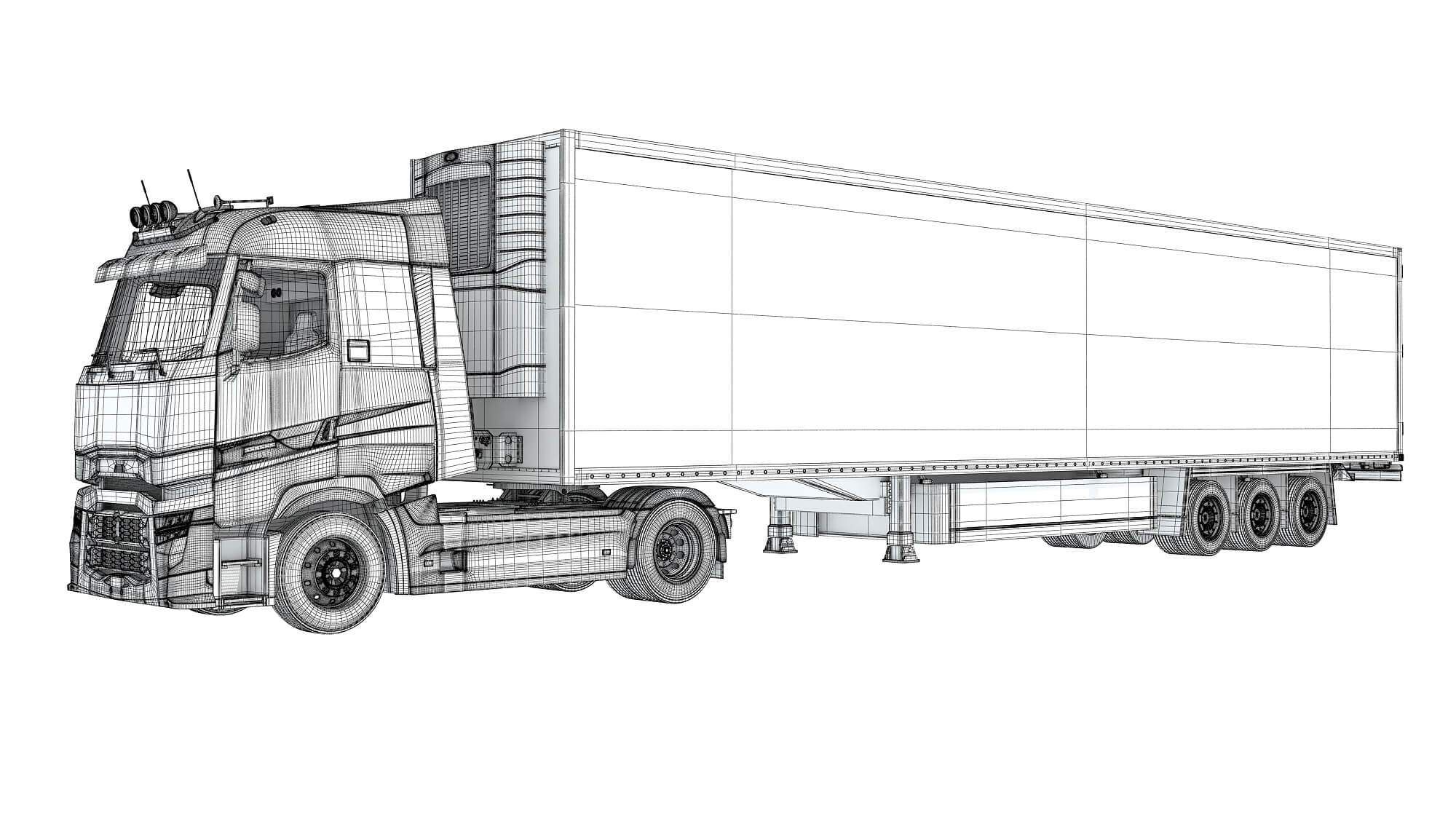 Truck with Reefer Refrigerator Trailer - 3D Model by 3D Horse