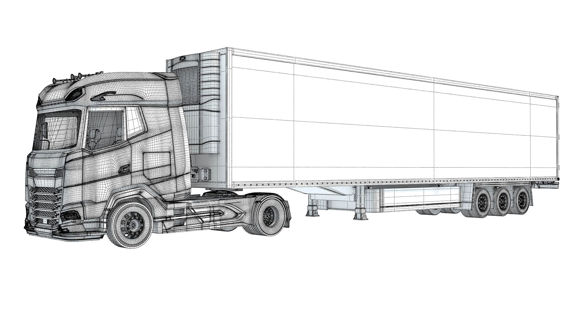 Truck with Reefer Refrigerator Trailer - 3D Model by 3D Horse