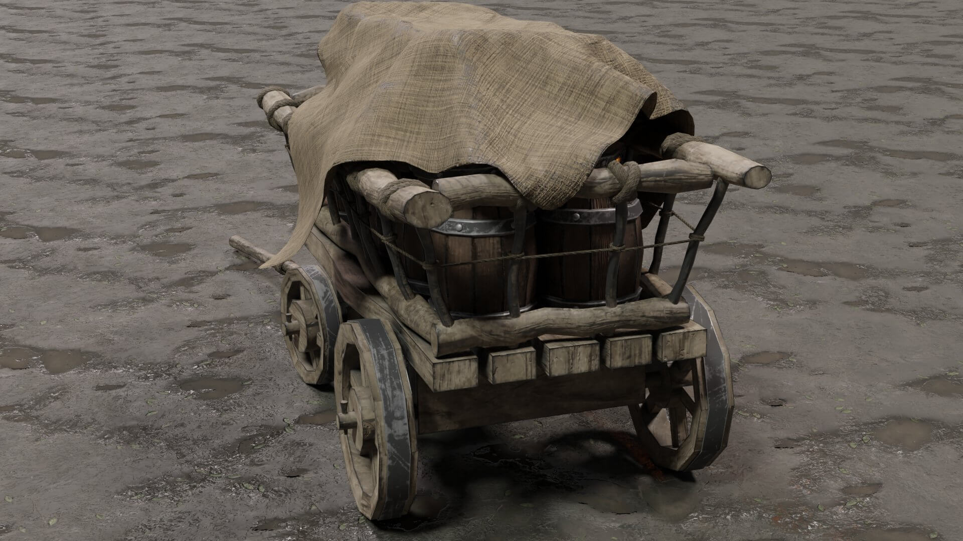 Stylized Medieval Cart With a Lamp and Barrels of Linen - 3D Model by ...