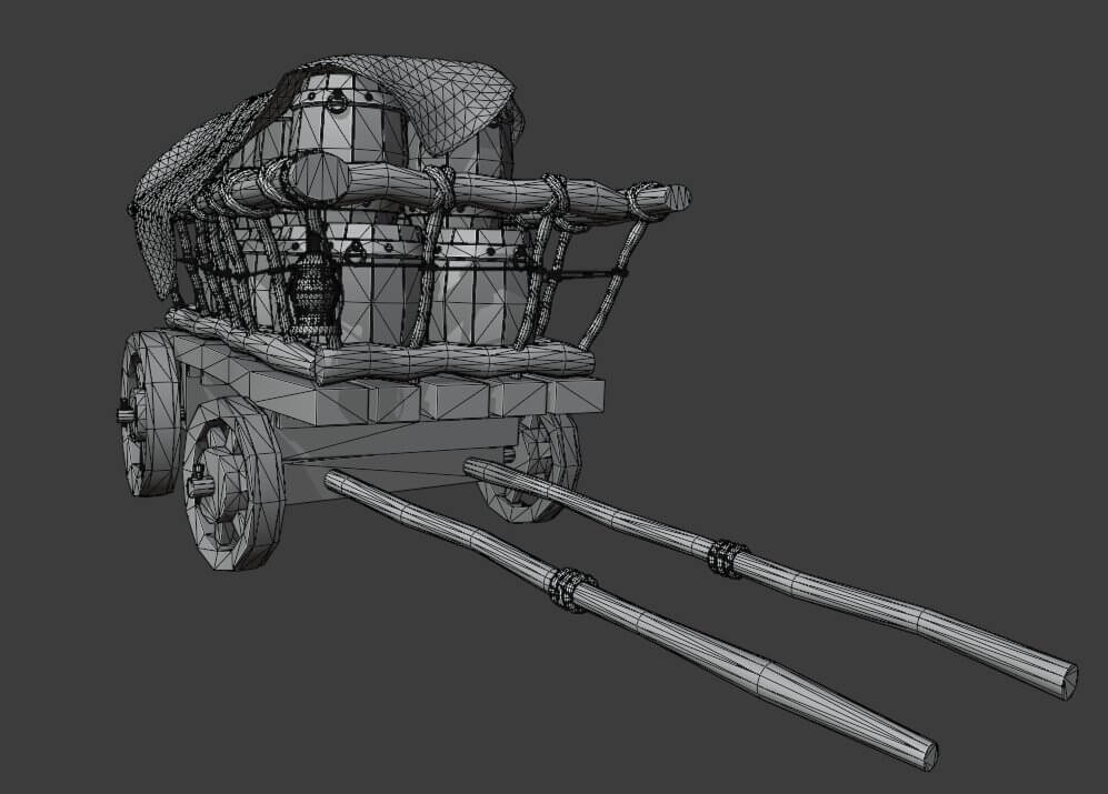 Stylized Medieval Cart With a Lamp and Barrels of Linen - 3D Model by ...