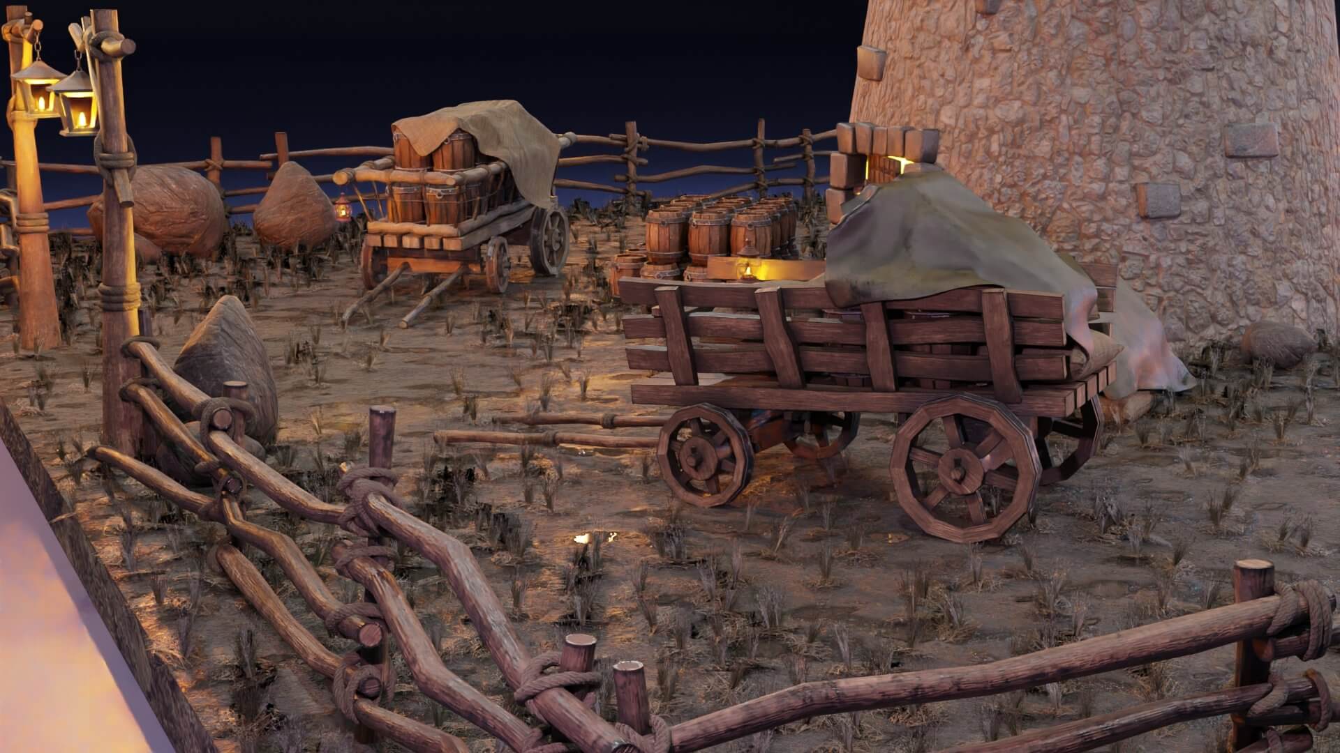 Stylized Medieval Scene of a Mill with Props - 3D Model by 3D_Kod