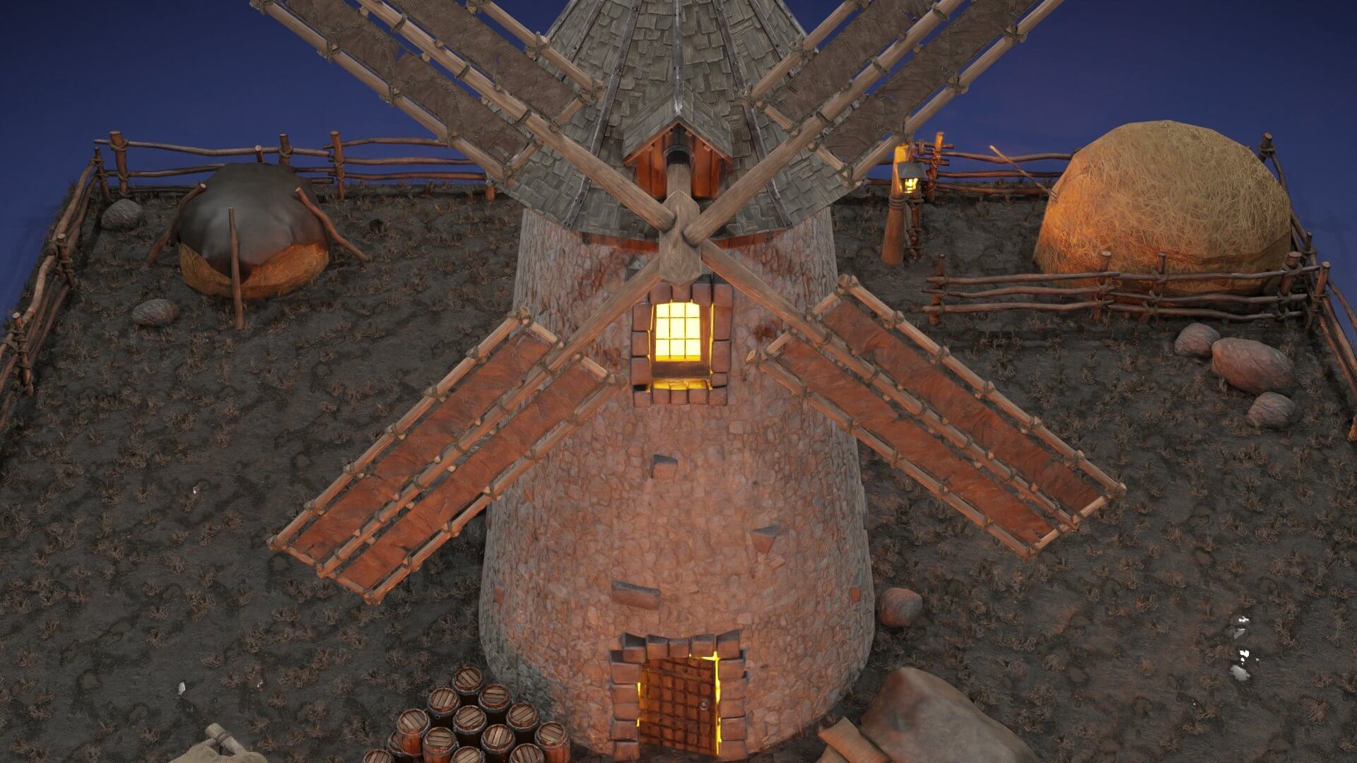 Stylized Medieval Scene of a Mill with Props - 3D Model by 3D_Kod