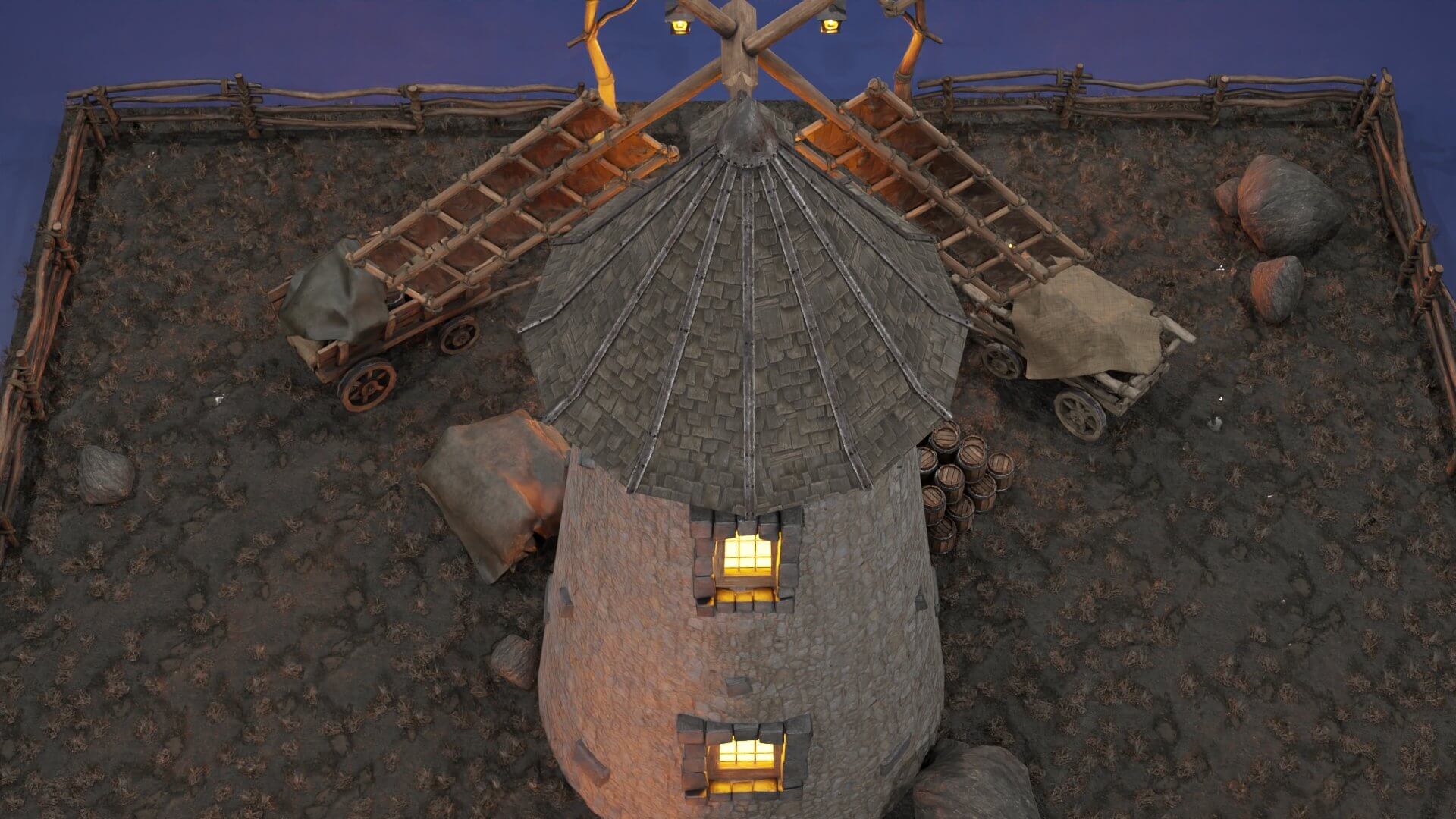 Stylized Medieval Scene of a Mill with Props - 3D Model by 3D_Kod