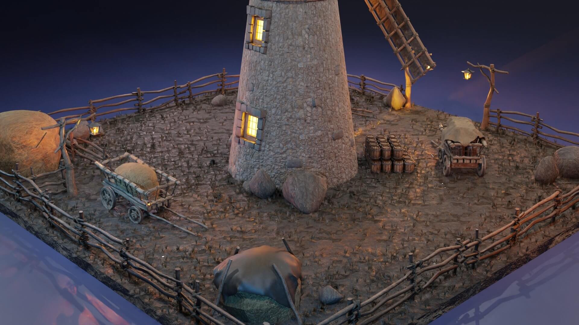 Stylized Medieval Scene of a Mill with Props - 3D Model by 3D_Kod