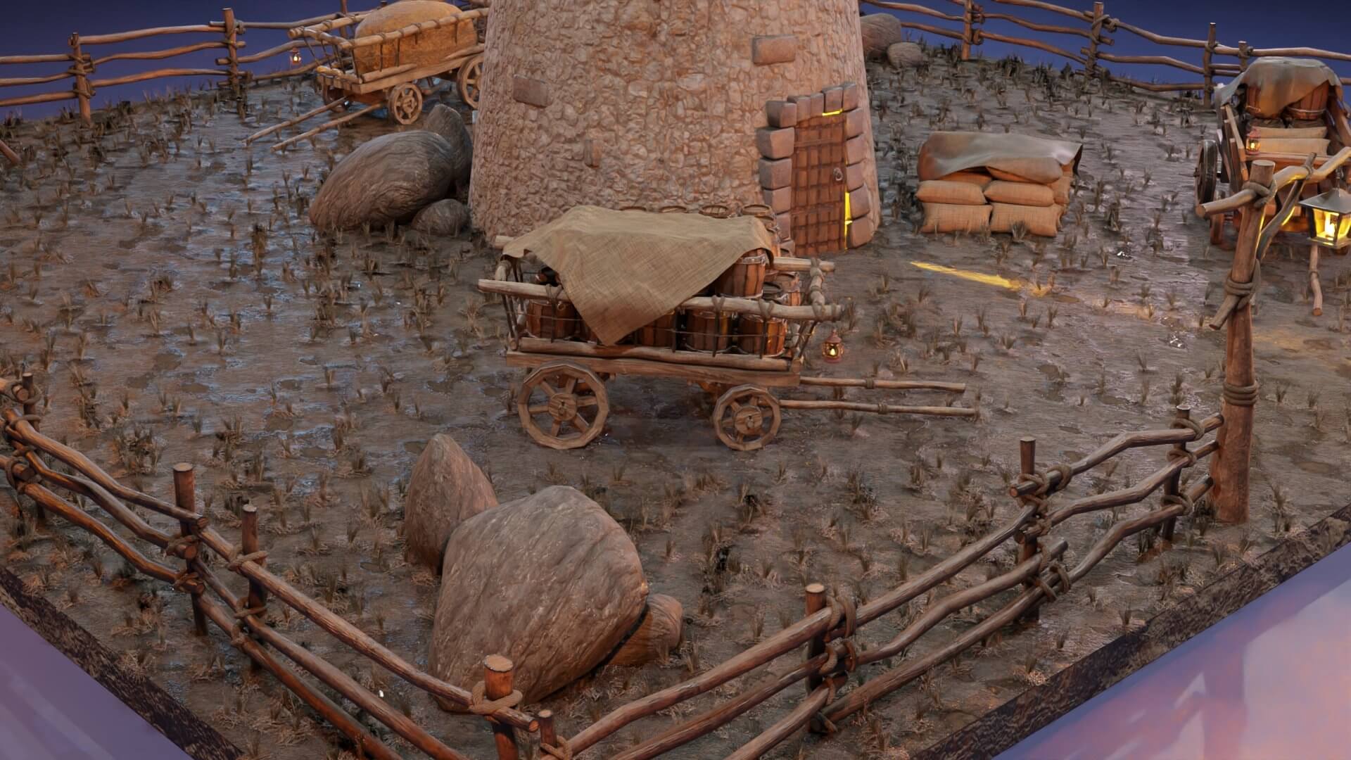 Stylized Medieval Scene of a Mill with Props - 3D Model by 3D_Kod