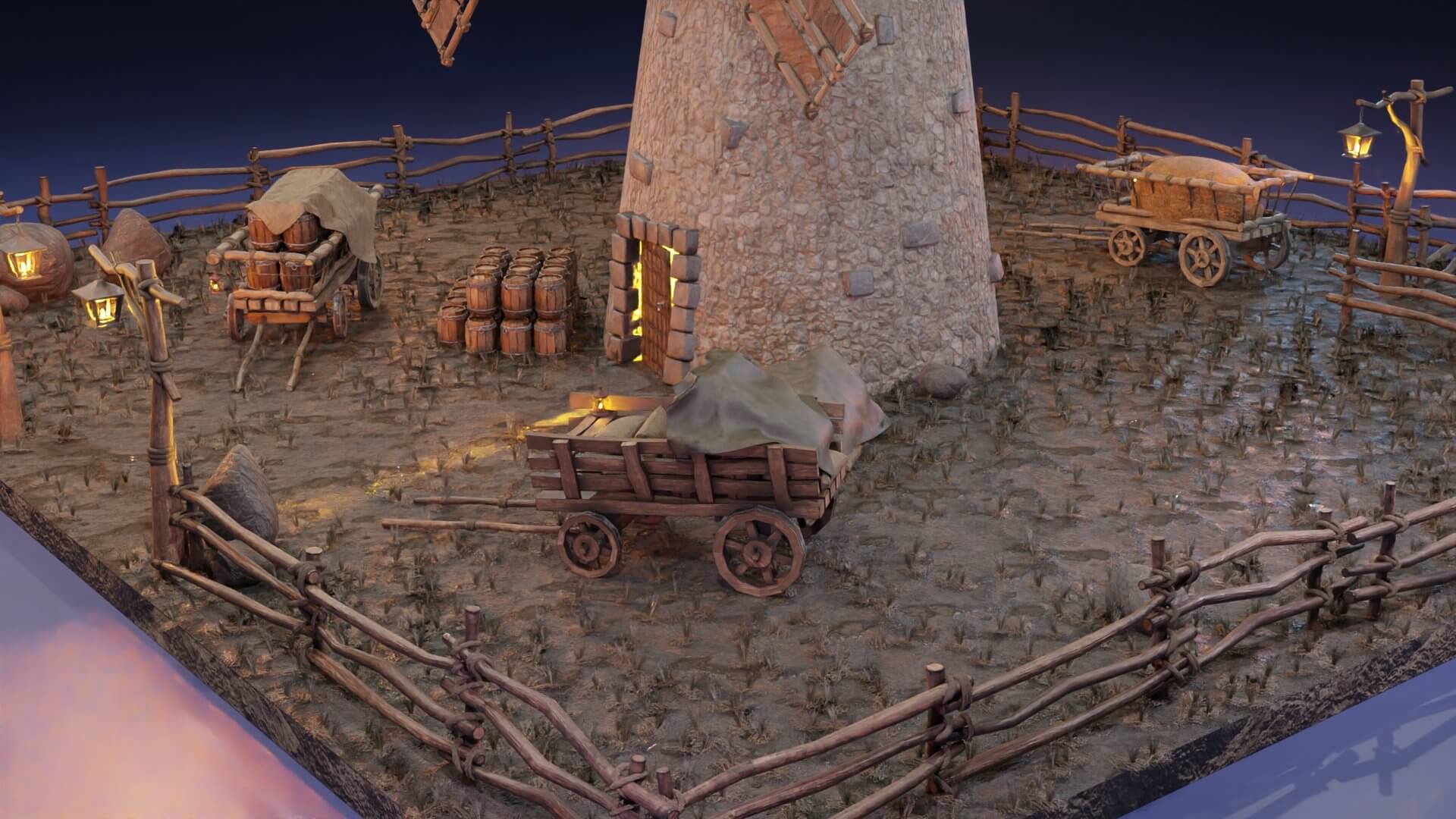 Stylized Medieval Scene of a Mill with Props - 3D Model by 3D_Kod