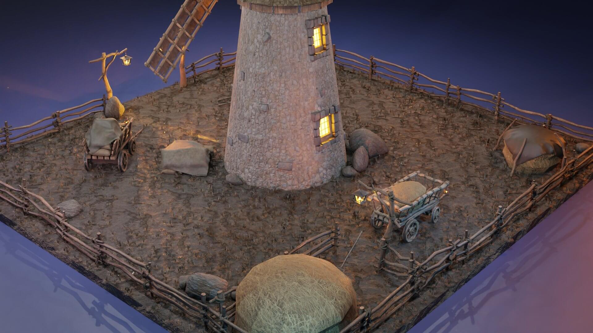 Stylized Medieval Scene of a Mill with Props - 3D Model by 3D_Kod