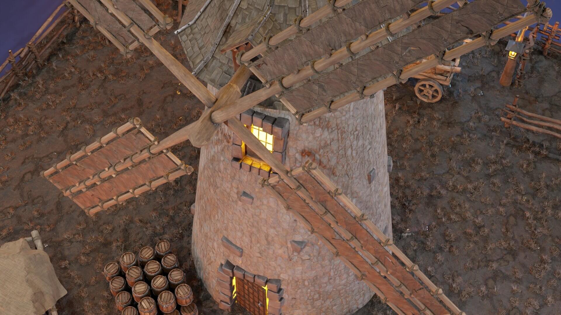 Stylized Medieval Scene of a Mill with Props - 3D Model by 3D_Kod