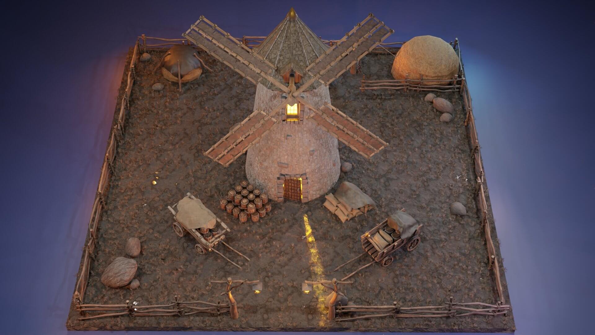 Stylized Medieval Scene of a Mill with Props - 3D Model by 3D_Kod