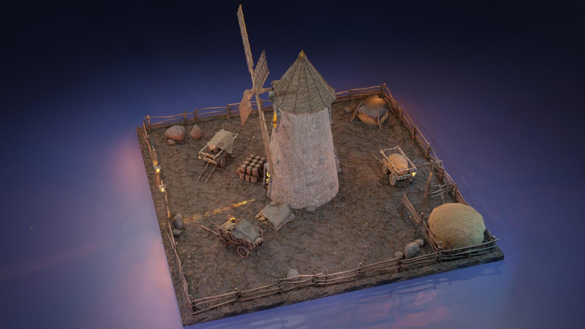 Stylized Medieval Scene of a Mill with Props - 3D Model by 3D_Kod