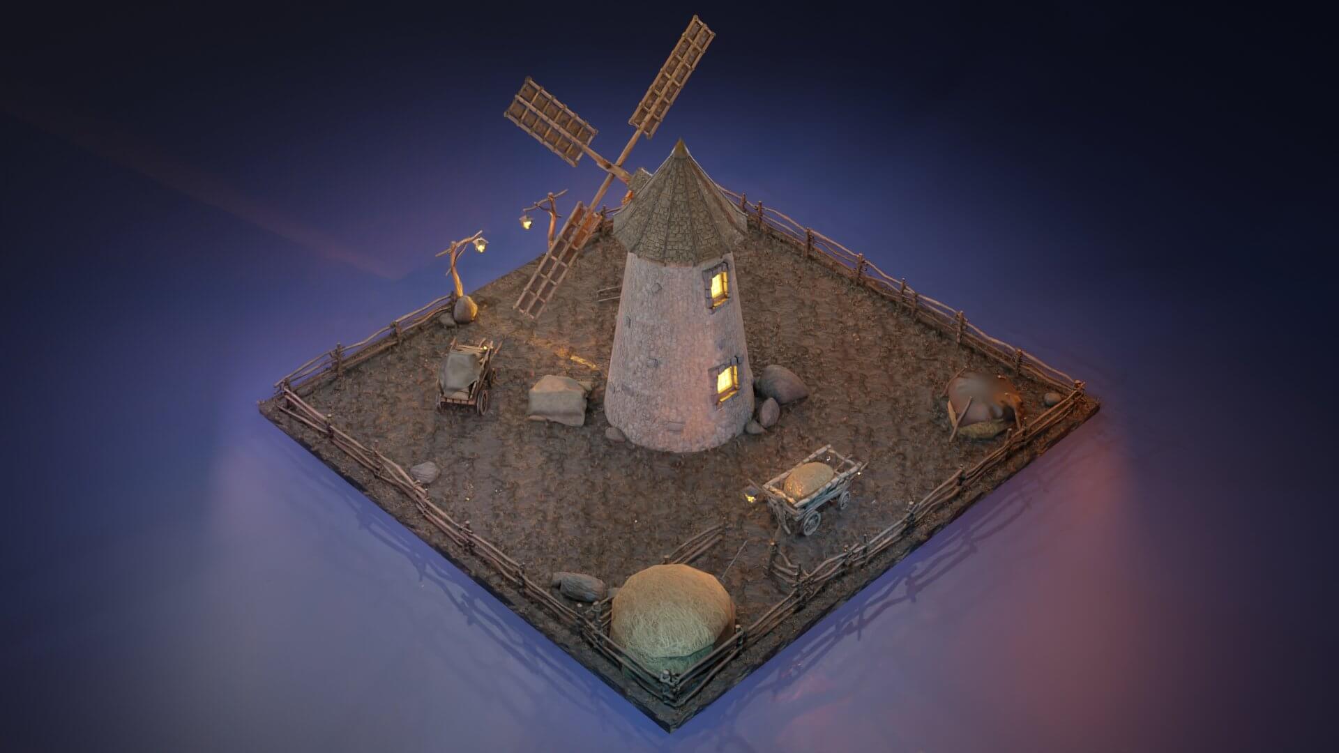 Stylized Medieval Scene of a Mill with Props - 3D Model by 3D_Kod