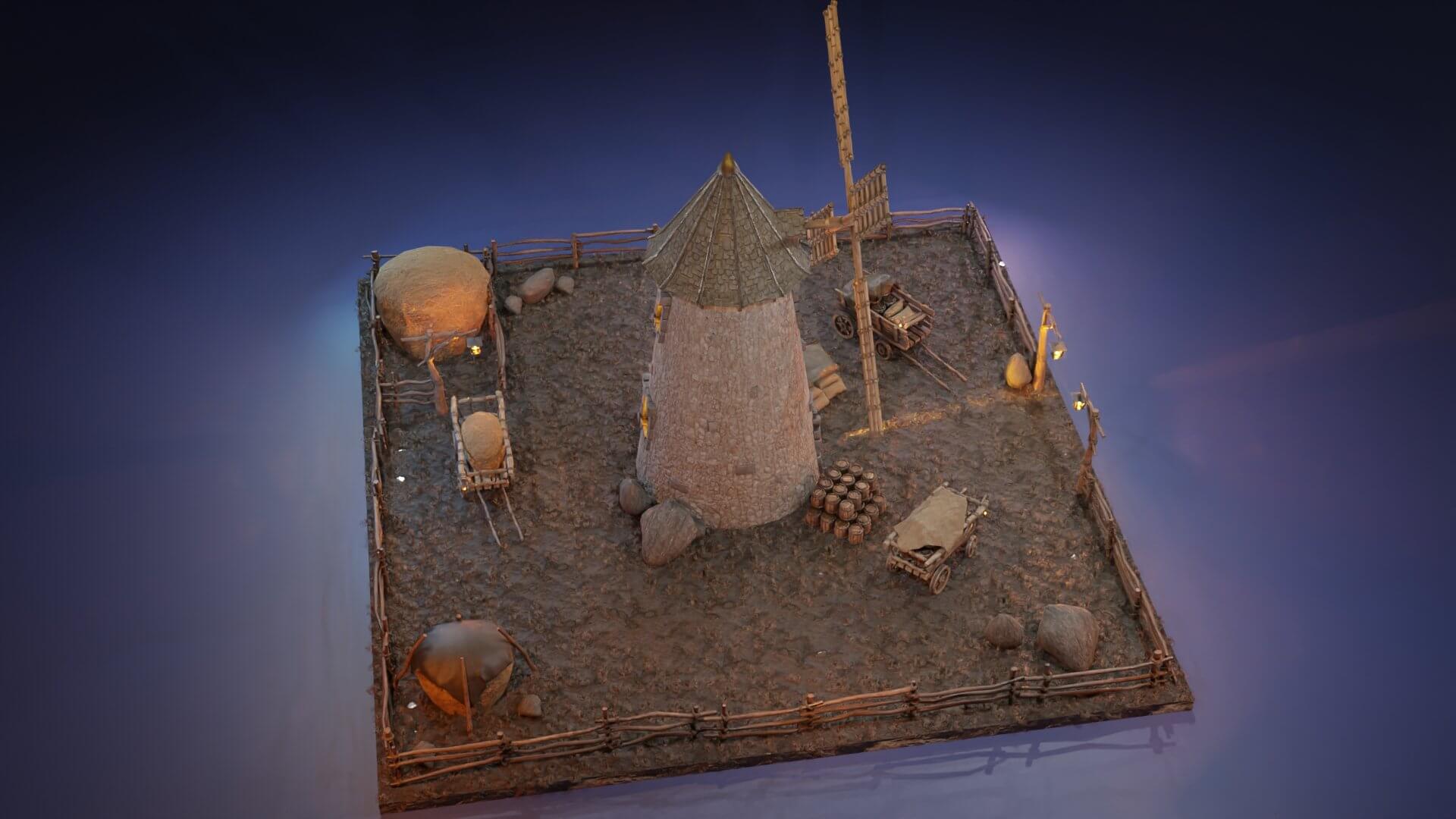 Stylized Medieval Scene of a Mill with Props - 3D Model by 3D_Kod