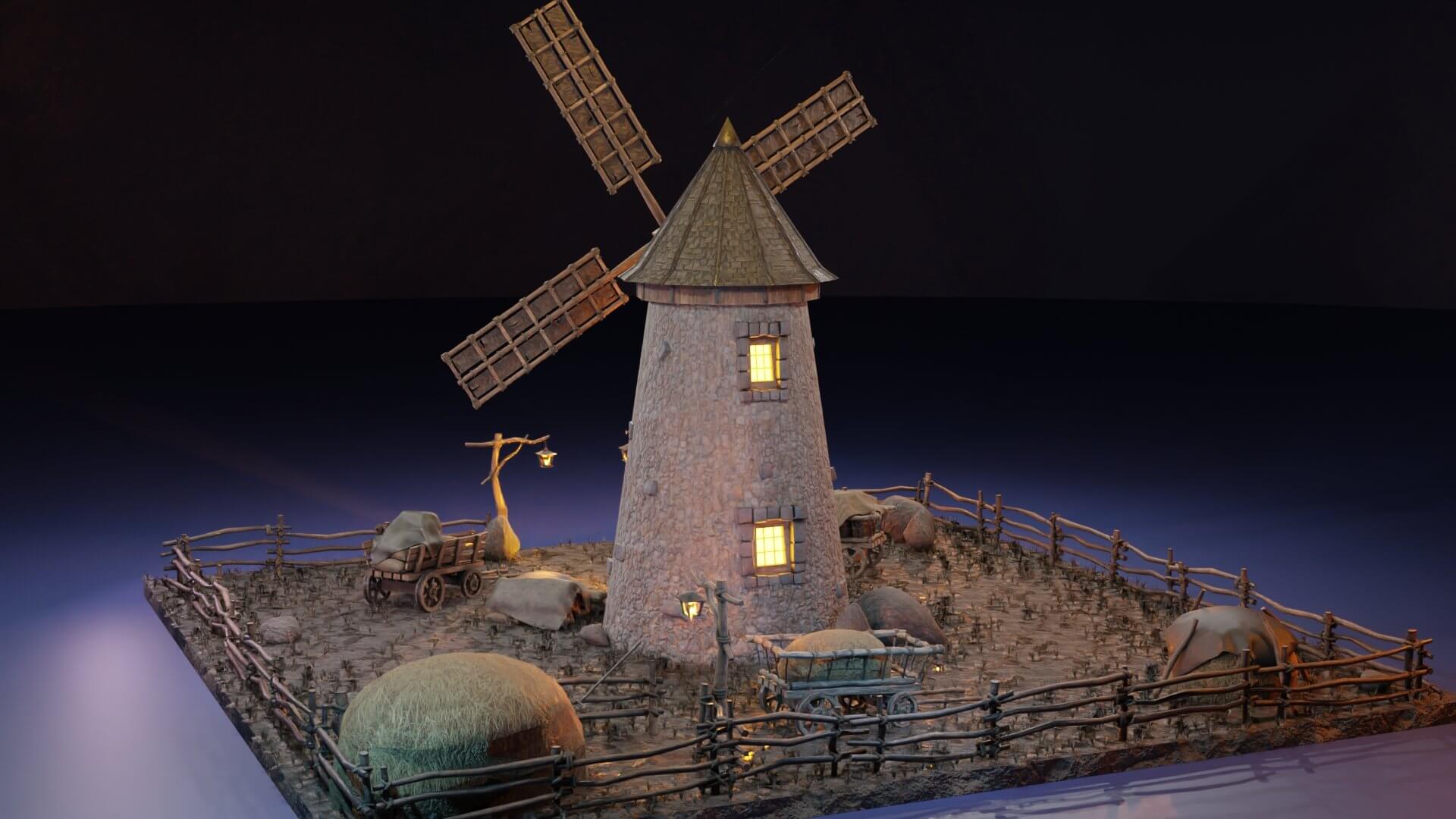 Stylized Medieval Scene of a Mill with Props - 3D Model by 3D_Kod