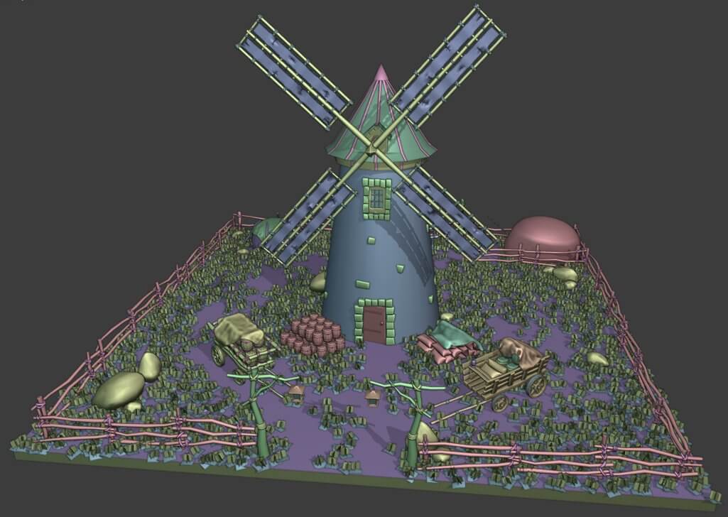 Stylized Medieval Scene of a Mill with Props - 3D Model by 3D_Kod