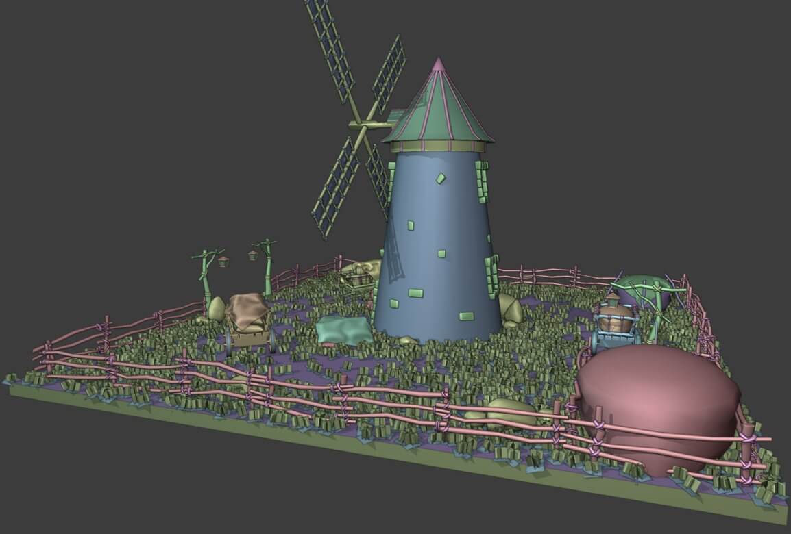 Stylized Medieval Scene of a Mill with Props - 3D Model by 3D_Kod