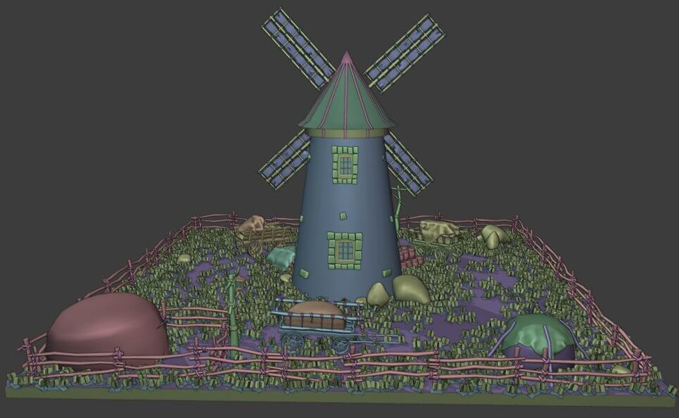 Stylized Medieval Scene of a Mill with Props - 3D Model by 3D_Kod