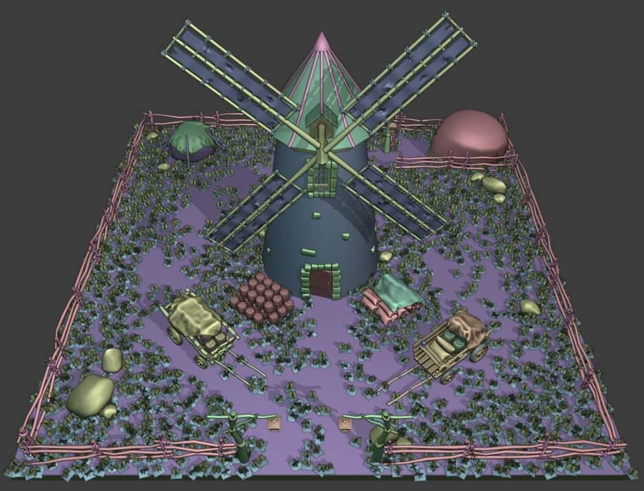 Stylized Medieval Scene of a Mill with Props - 3D Model by 3D_Kod