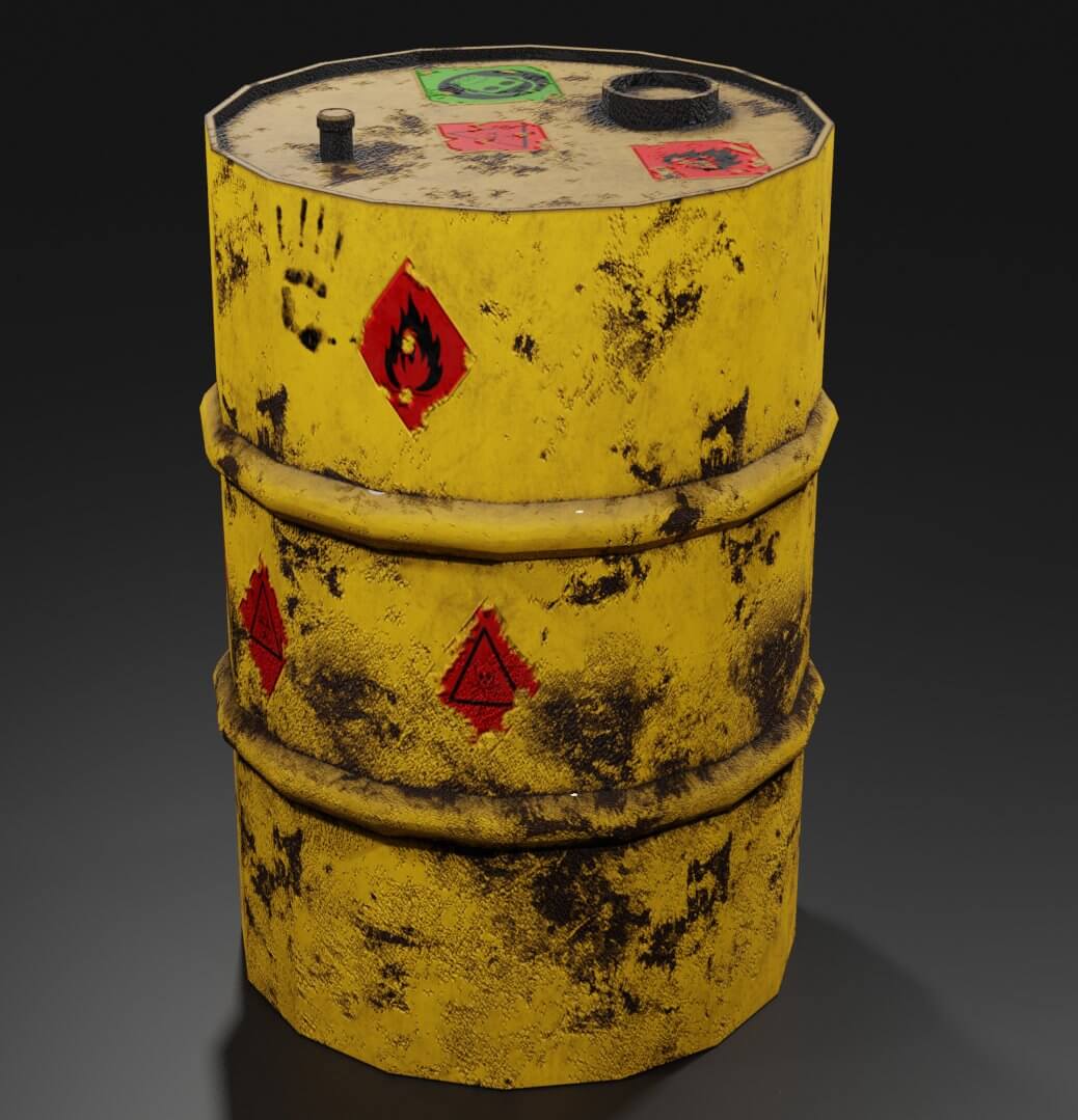 Metal Barrel with Elements of Dirt Rust and Stickers - 3D Model by 3D_Kod