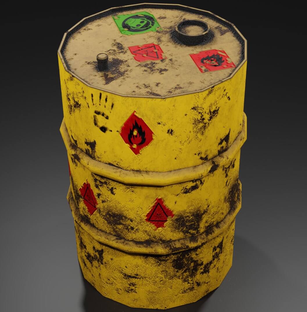 Metal Barrel with Elements of Dirt Rust and Stickers - 3D Model by 3D_Kod