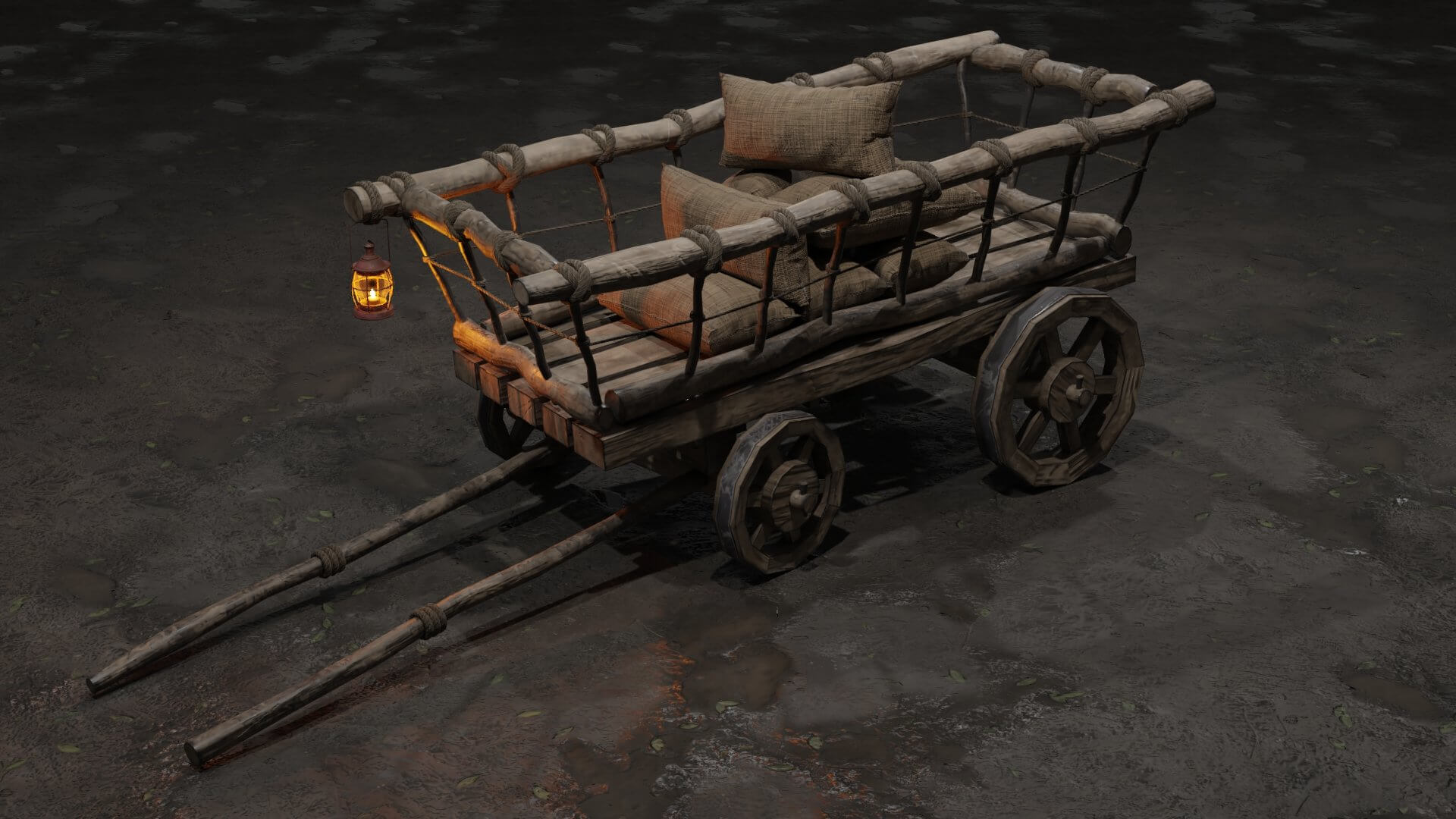 Stylized Medieval Cart With a Lamp and Bags - 3D Model by 3D_Kod