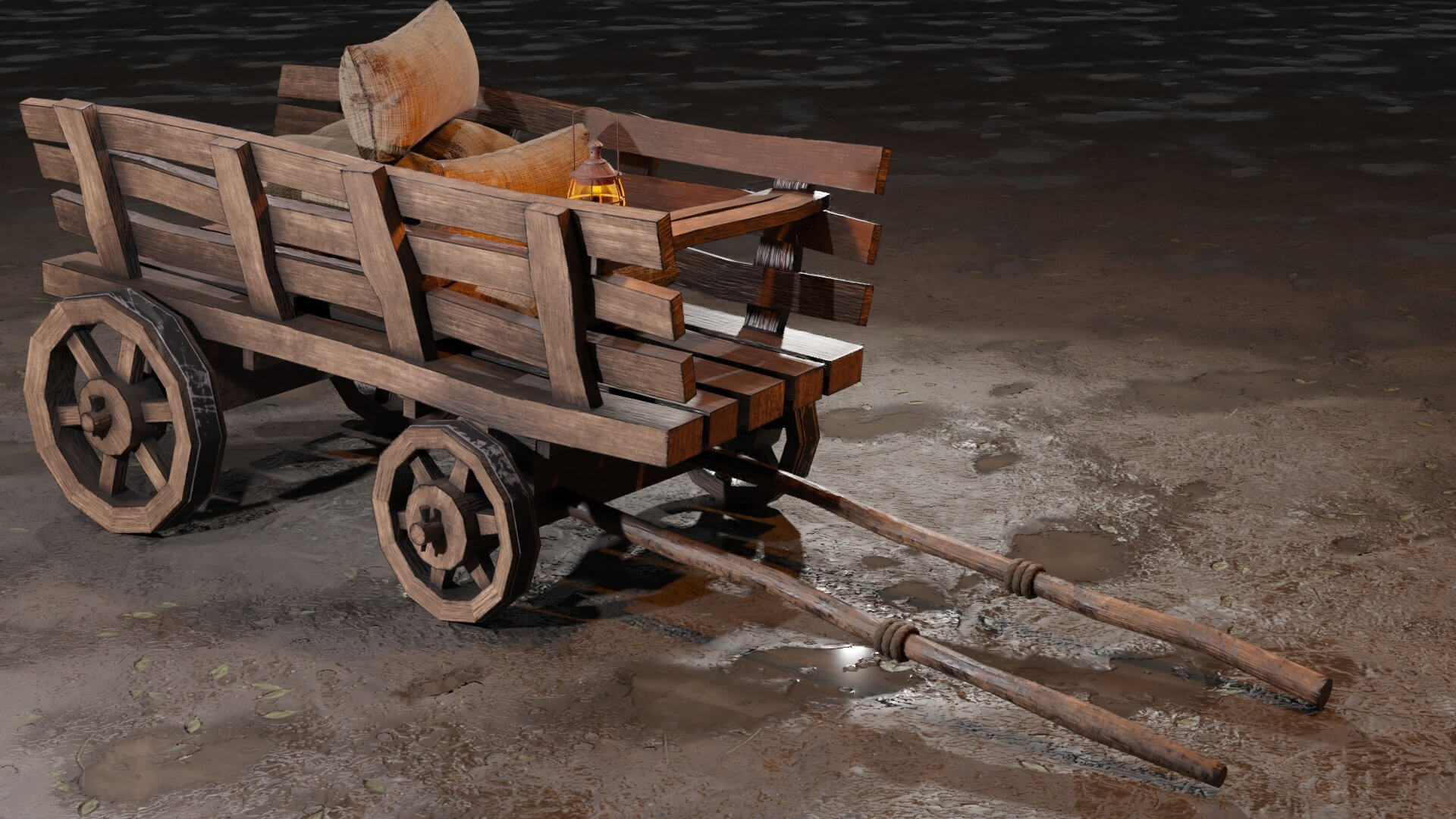 Stylized Medieval Cart with a Lamp and Bags - 3D Model by 3D_Kod