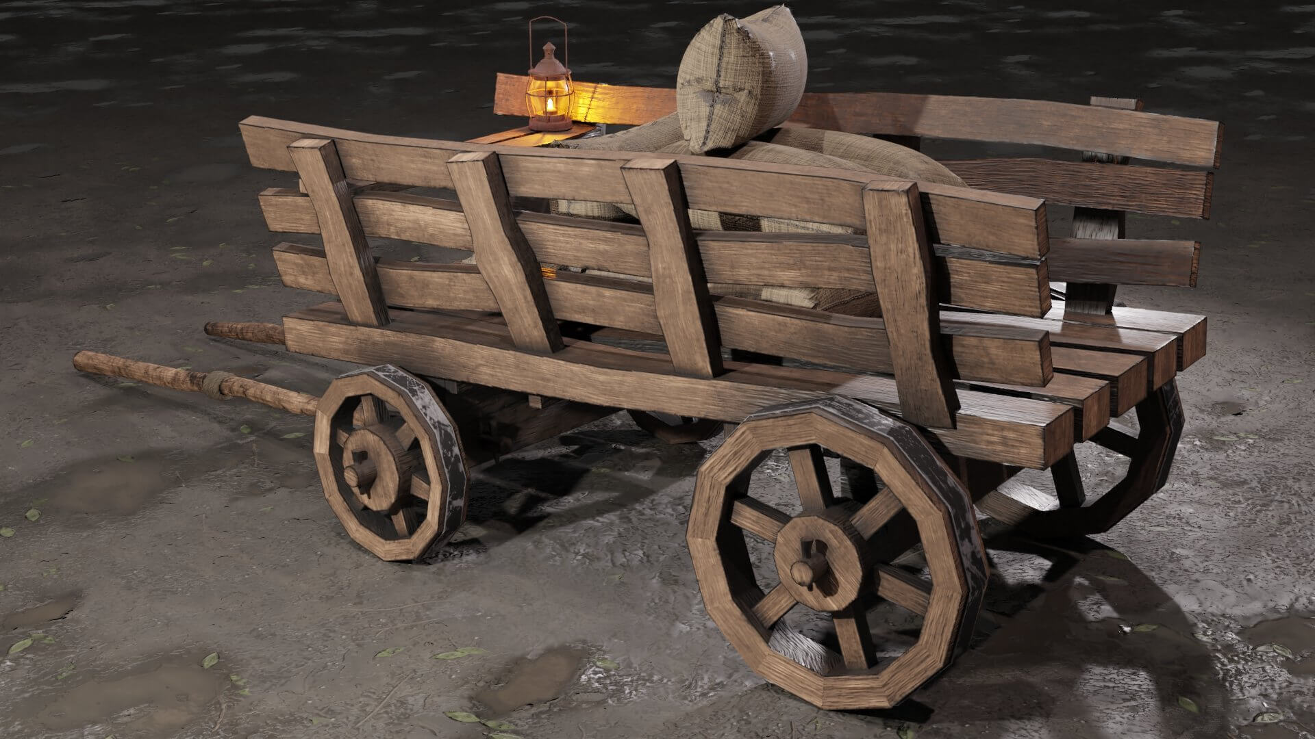 Stylized Medieval Cart with a Lamp and Bags - 3D Model by 3D_Kod