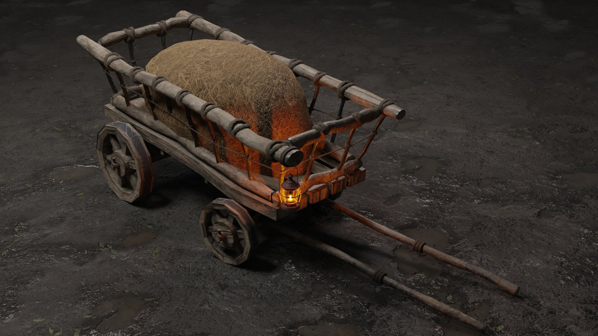 Stylized Medieval Cart with a Lamp and Hay - 3D Model by 3D_Kod
