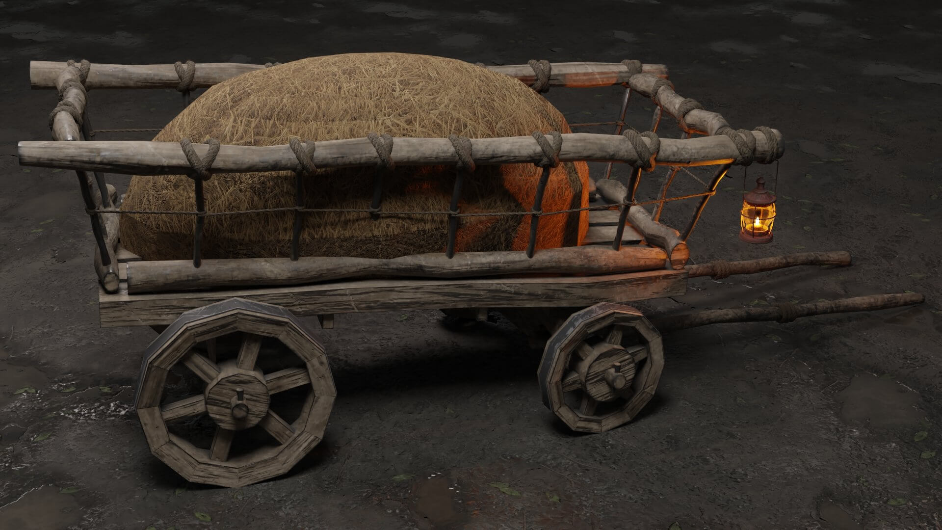 Stylized Medieval Cart with a Lamp and Hay - 3D Model by 3D_Kod