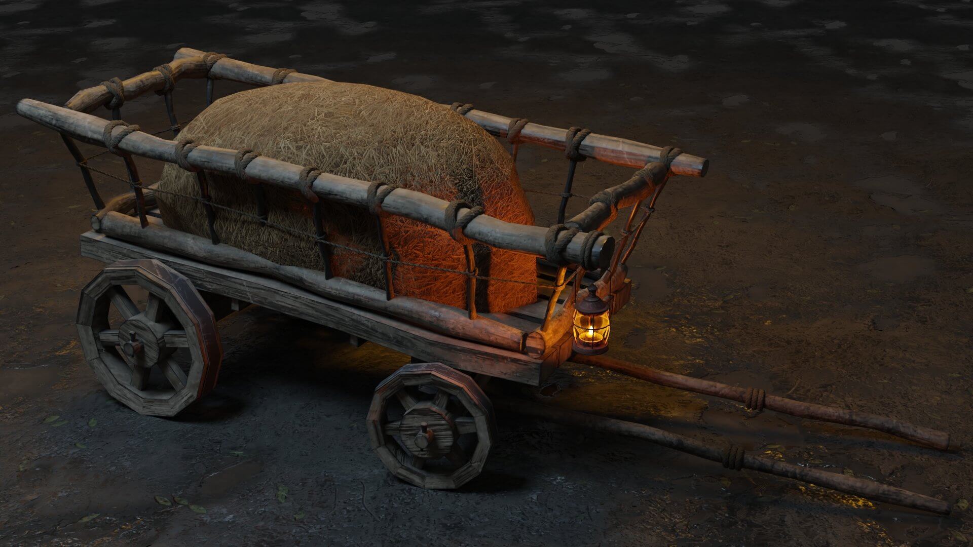 Stylized Medieval Cart with a Lamp and Hay - 3D Model by 3D_Kod