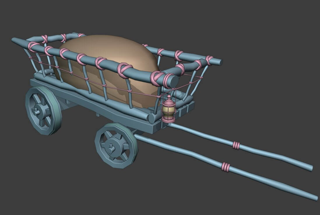 Stylized Medieval Cart with a Lamp and Hay - 3D Model by 3D_Kod